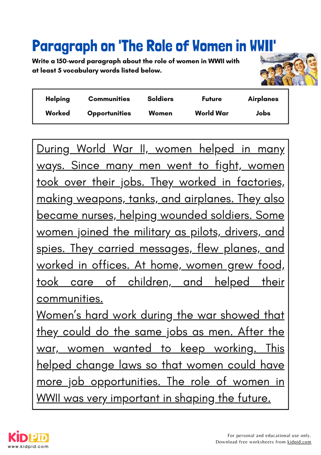 Paragraph on 'The Role of Women in WWII' - Kidpid