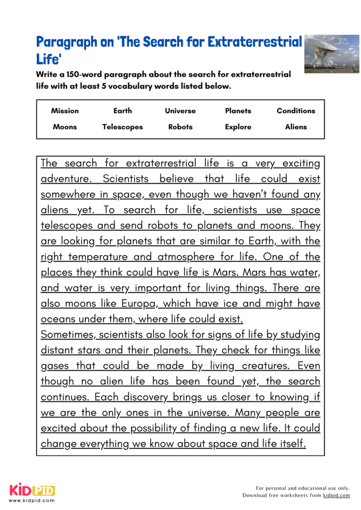 Paragraph on 'The Search for Extraterrestrial Life' - Kidpid