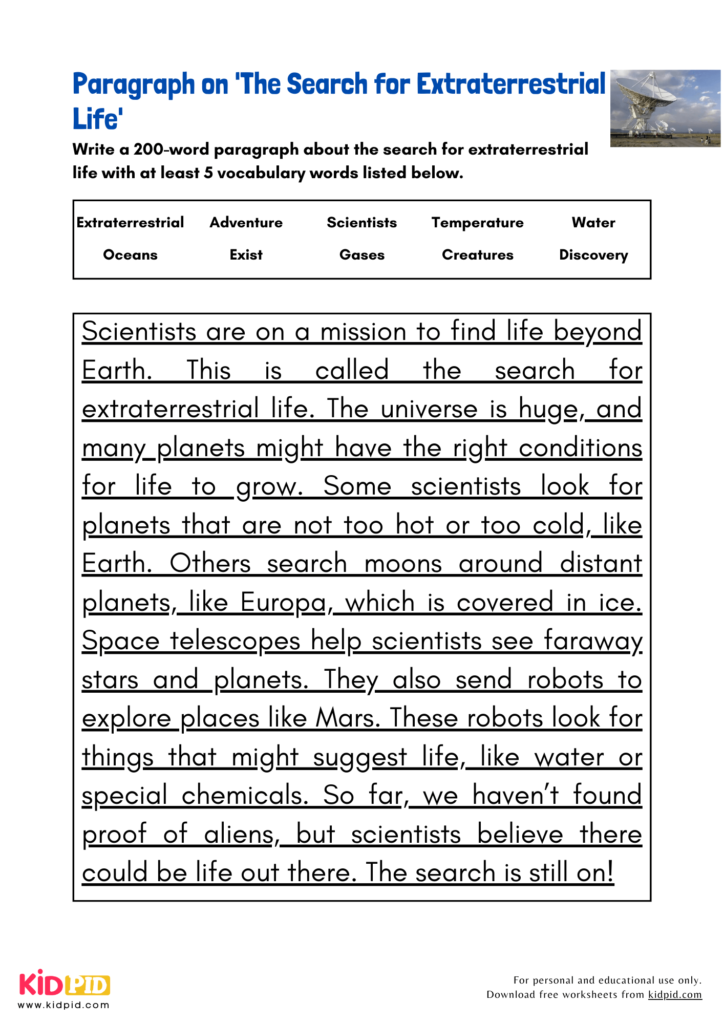 Paragraph on 'The Search for Extraterrestrial Life' - Kidpid