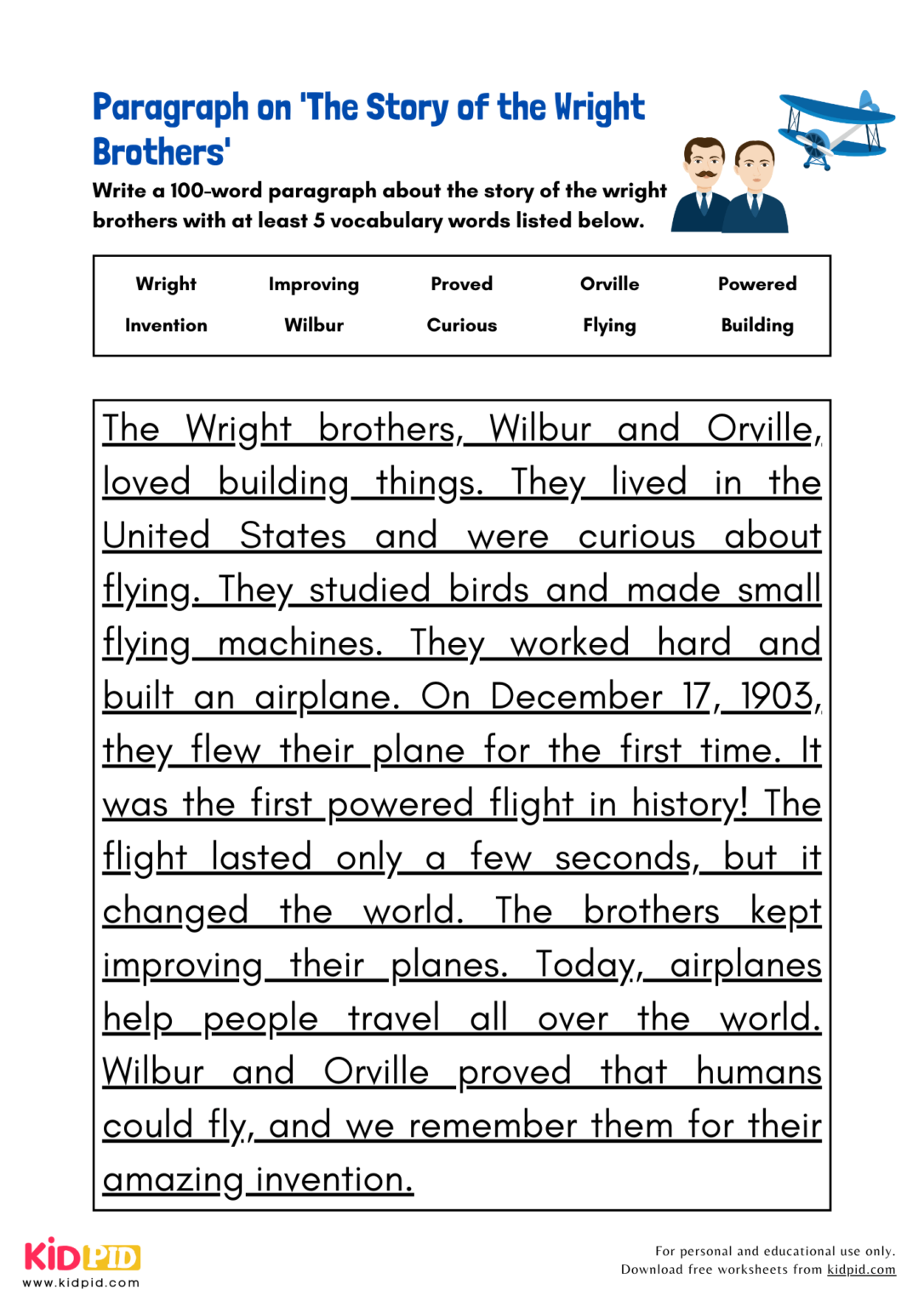 Paragraph on 'The Story of the Wright Brothers' - Kidpid