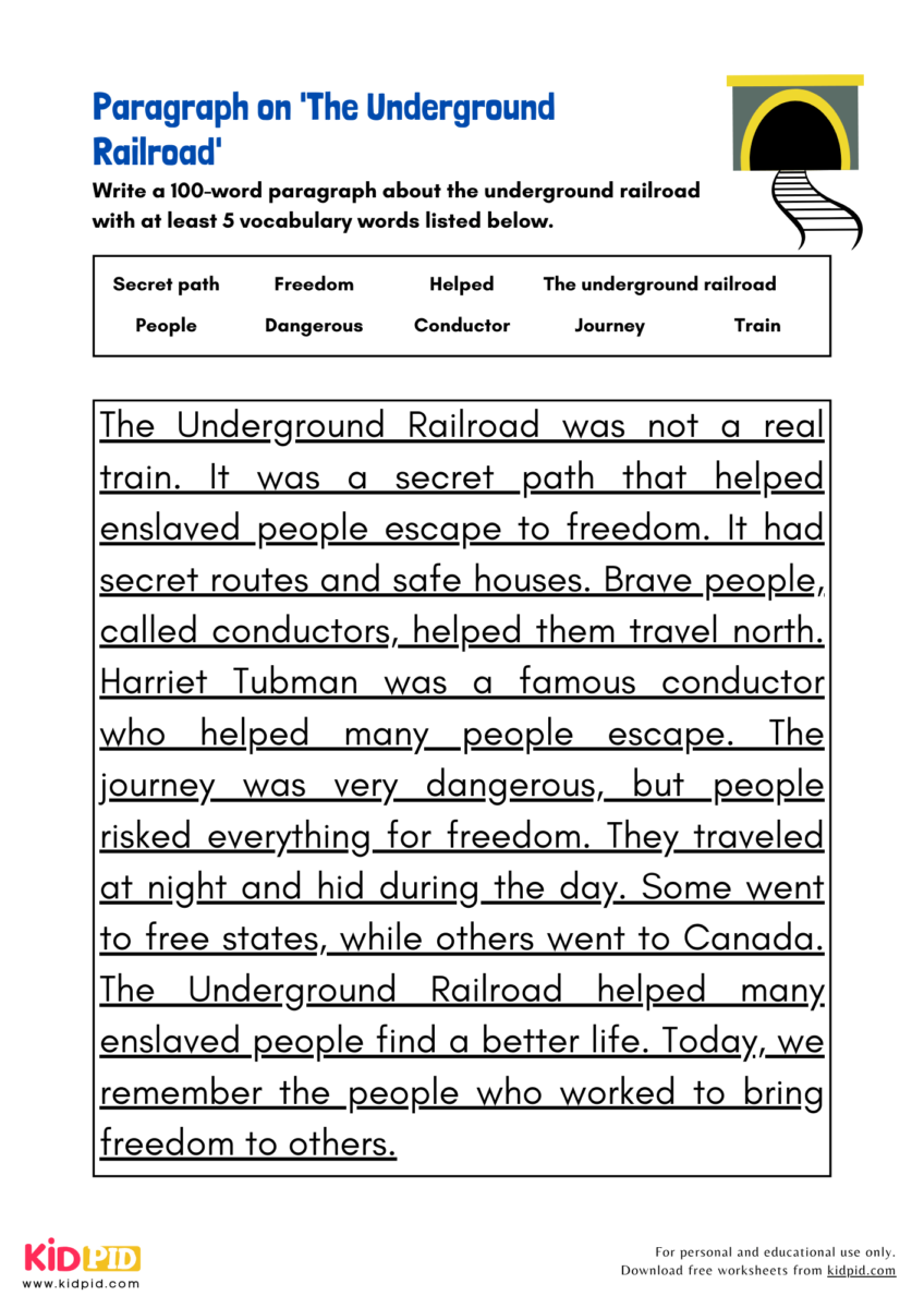 Paragraph on 'The Underground Railroad' - Kidpid