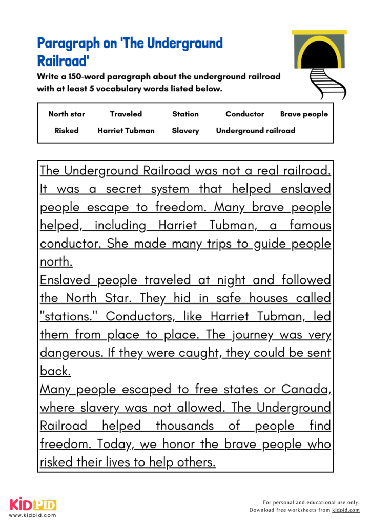 Paragraph on 'The Underground Railroad' - Kidpid
