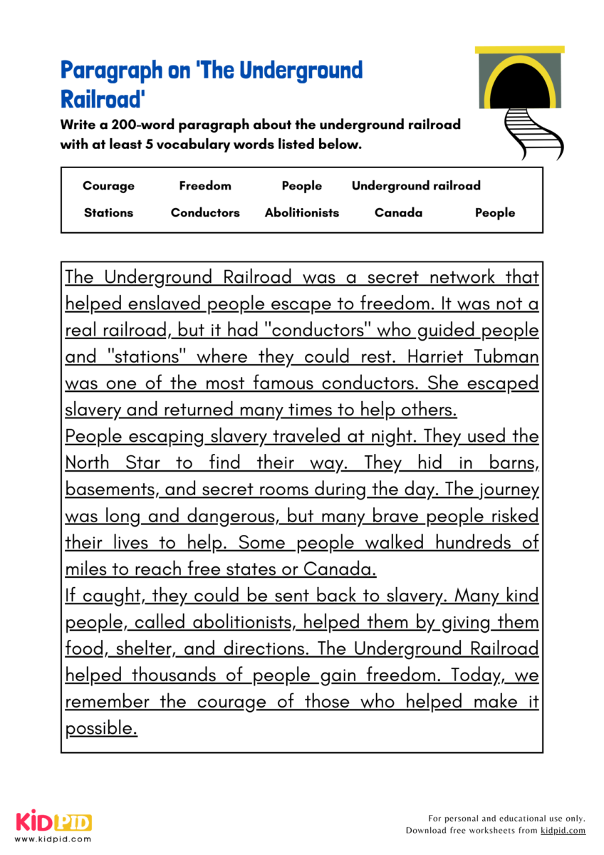 Paragraph on 'The Underground Railroad' - Kidpid