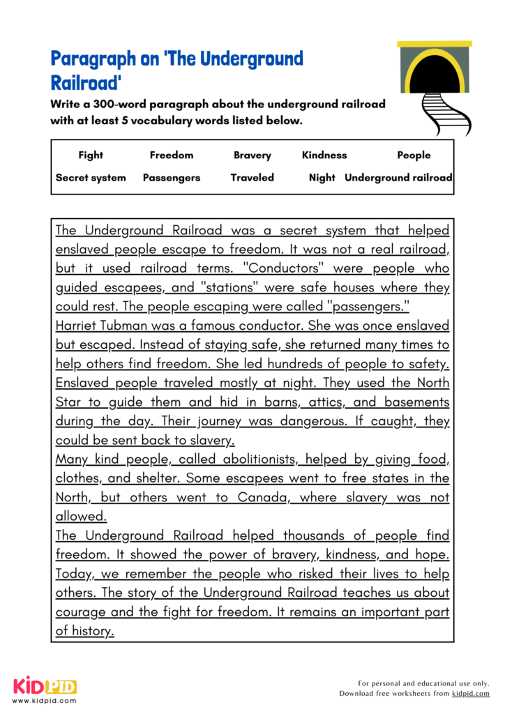 Paragraph on 'The Underground Railroad' - Kidpid