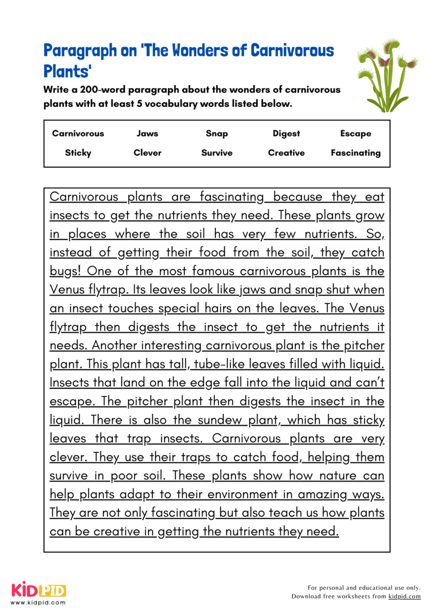Paragraph on 'The Wonders of Carnivorous Plants' - Kidpid