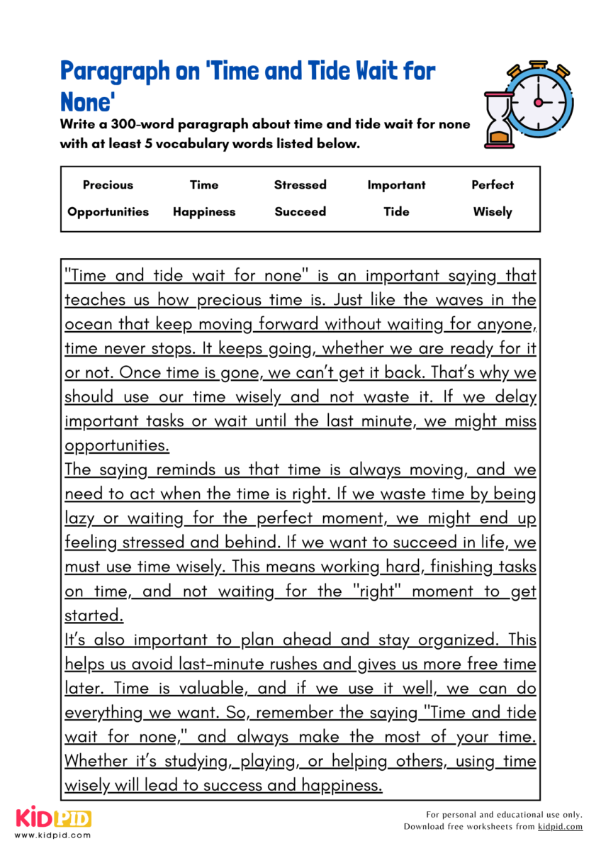Paragraph on 'Time and Tide Wait for None' - Kidpid