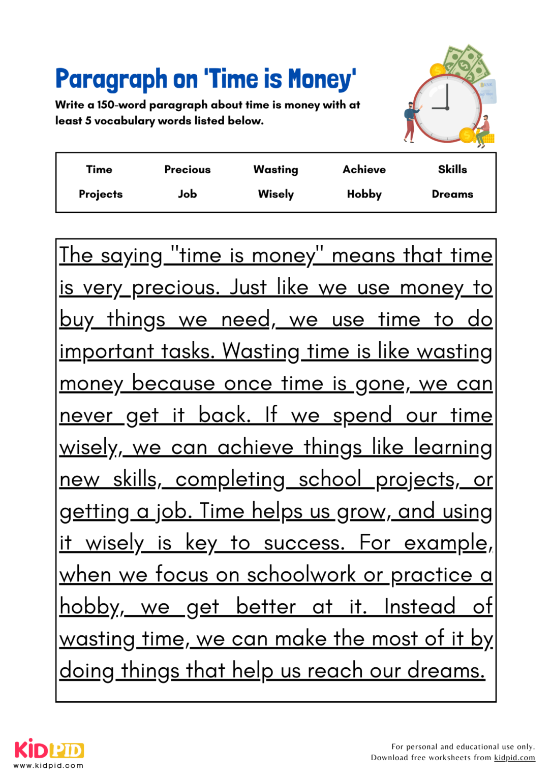 Paragraph on 'Time is Money' - Kidpid