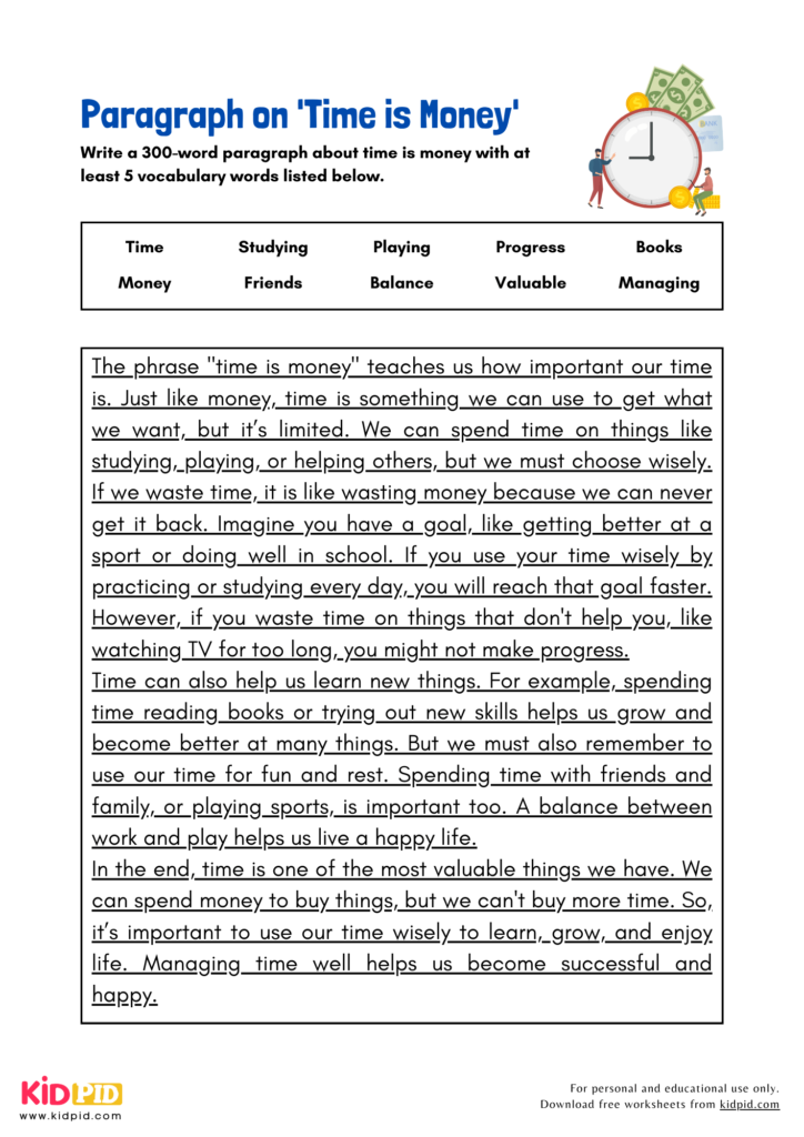 Paragraph on 'Time is Money' - Kidpid