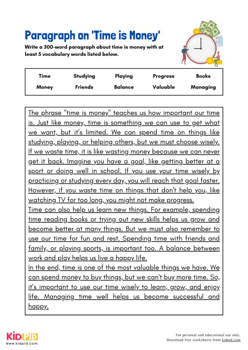Paragraph on 'Time is Money' - Kidpid