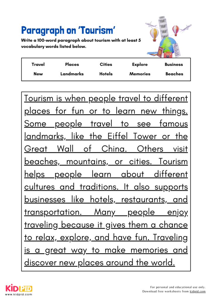 Paragraph on 'Tourism' - Kidpid