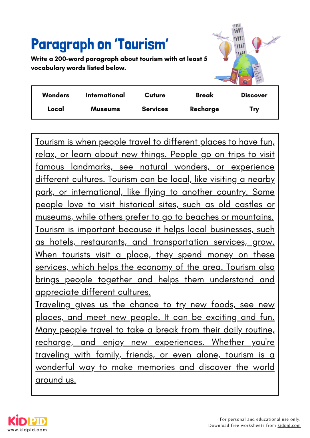 Paragraph on 'Tourism' - Kidpid