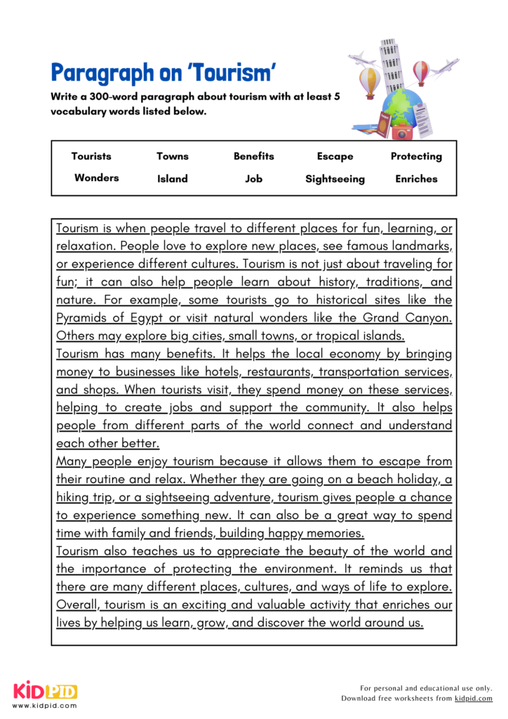 Paragraph on 'Tourism' - Kidpid