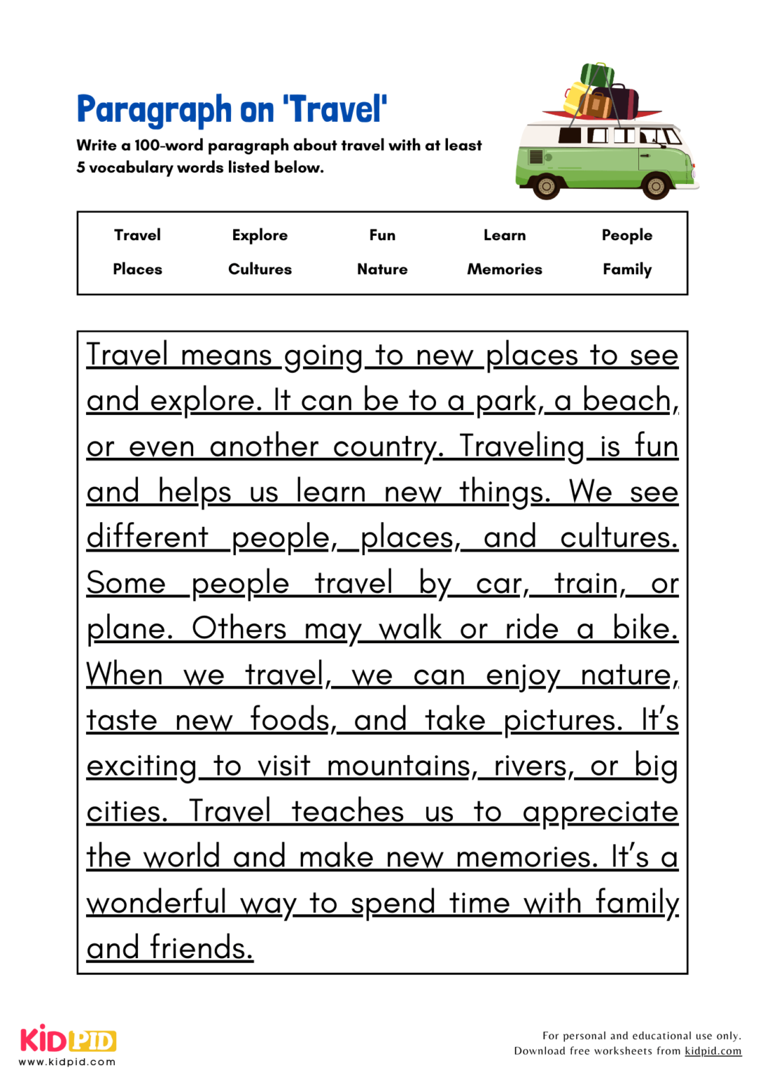 Paragraph on 'Travel' - Kidpid