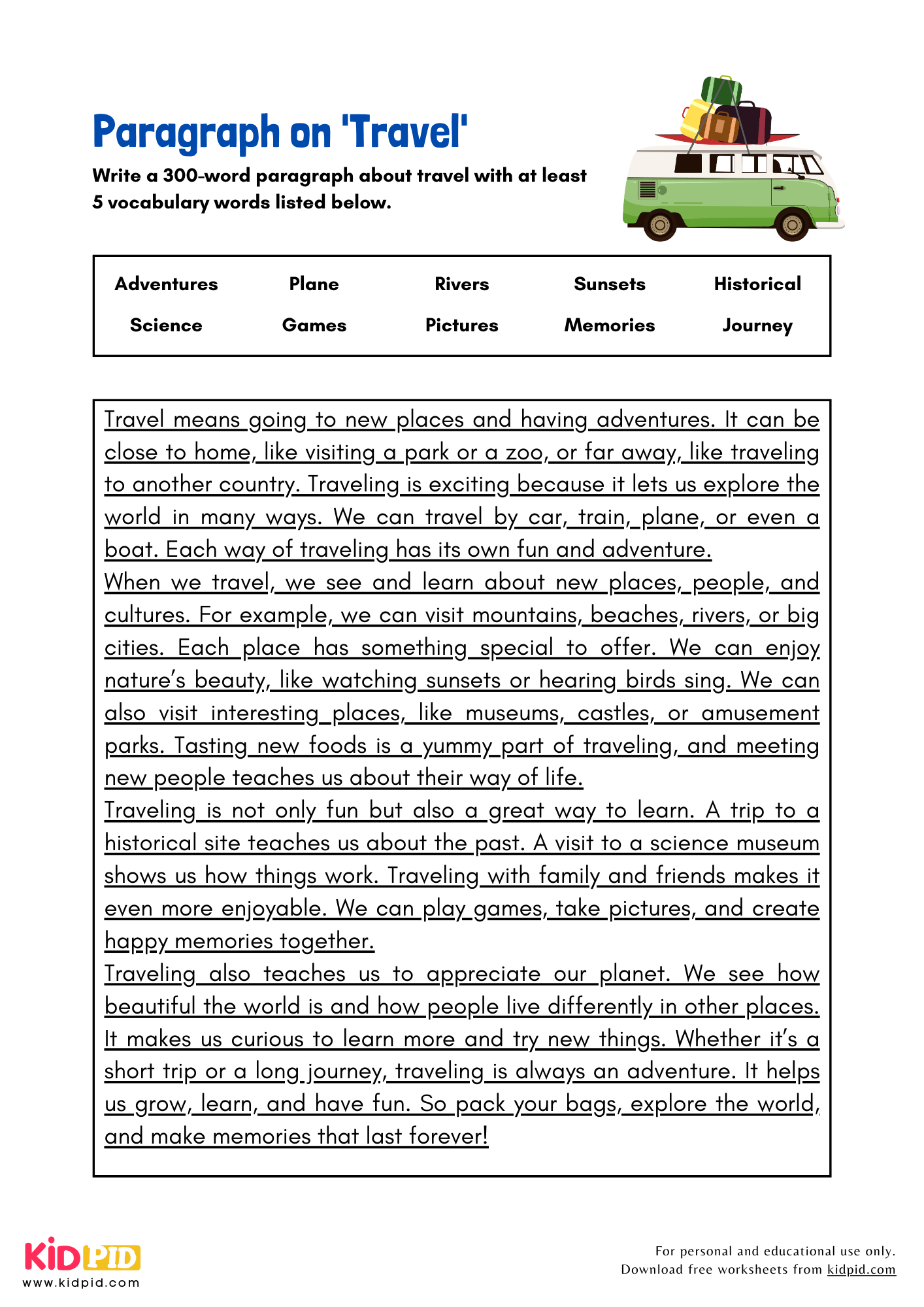 Paragraph on 'Travel' - Kidpid