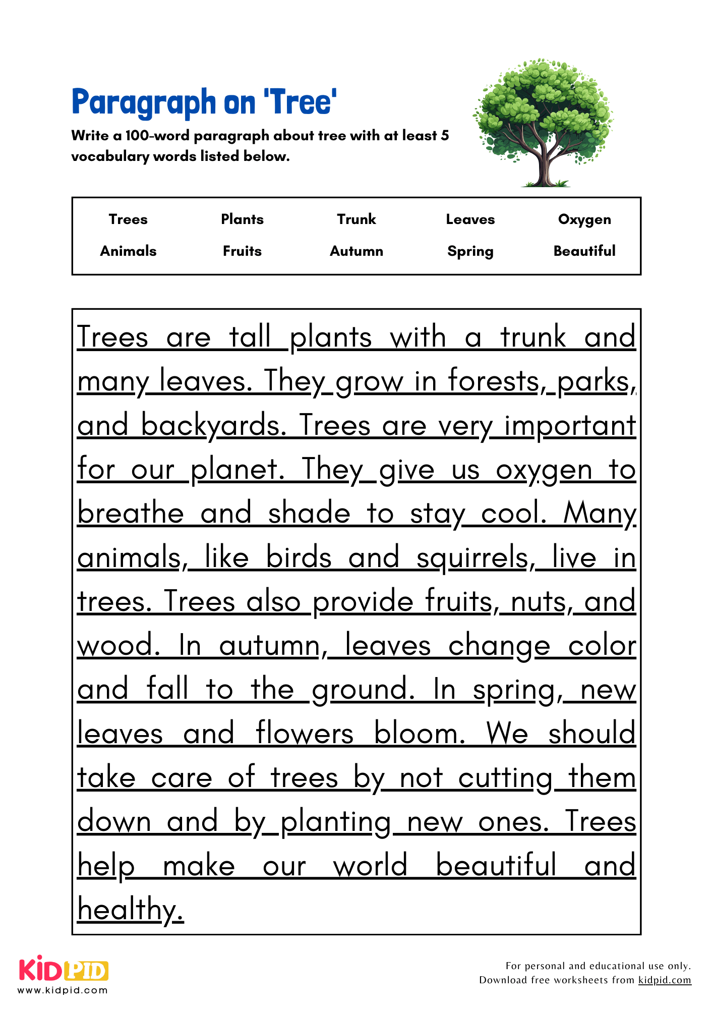 Paragraph on 'Tree' - Kidpid