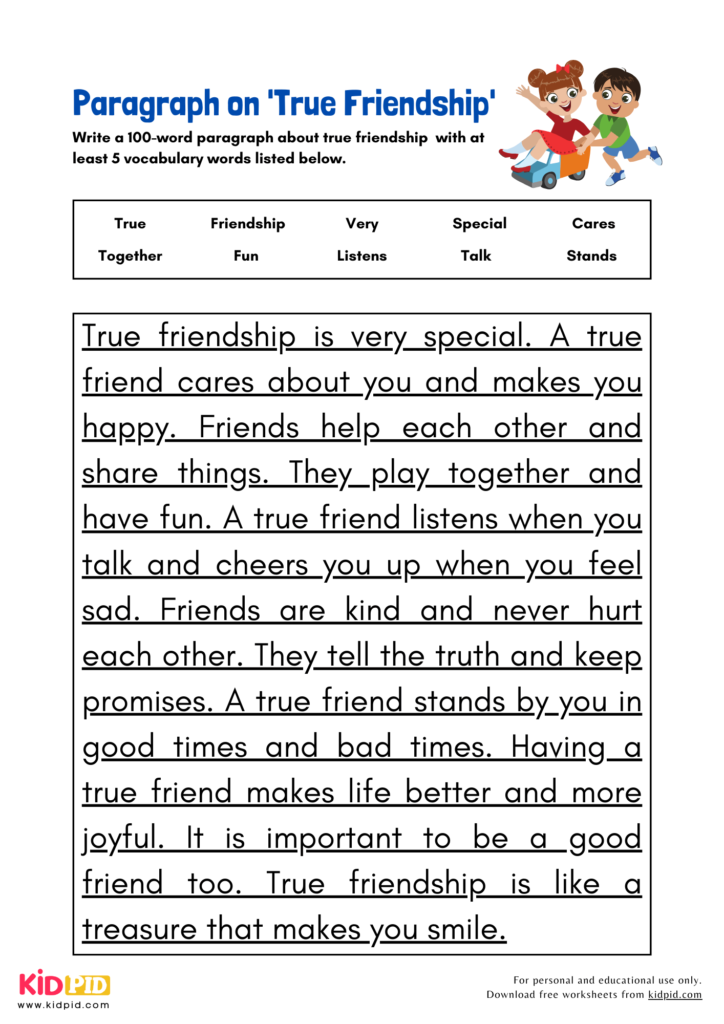 Paragraph on 'True Friendship' - Kidpid