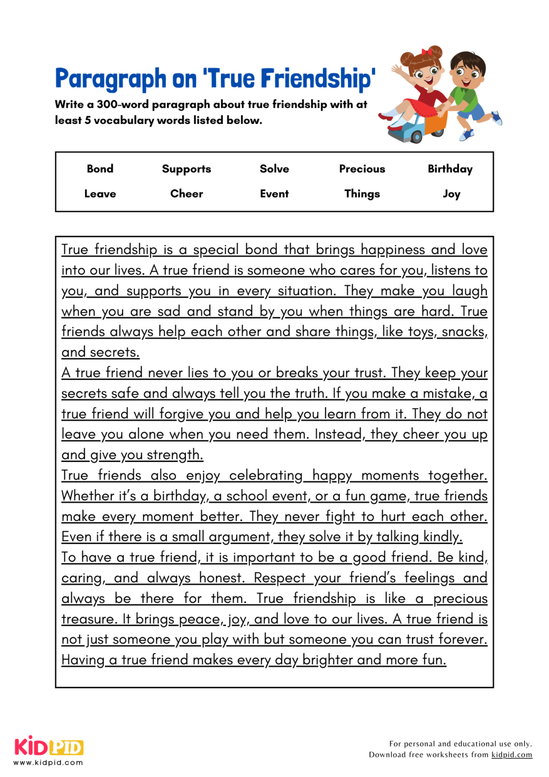 Paragraph on 'True Friendship' - Kidpid