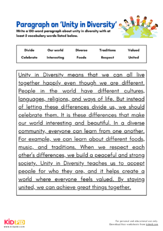 Paragraph on 'Unity in Diversity' - Kidpid