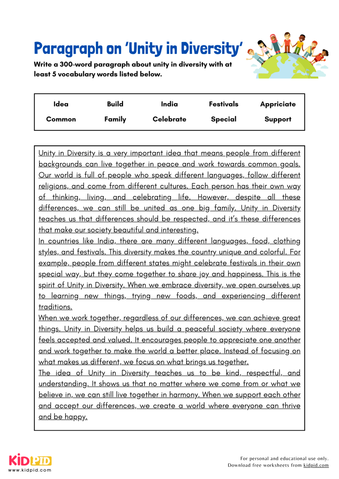 Paragraph on 'Unity in Diversity' - Kidpid