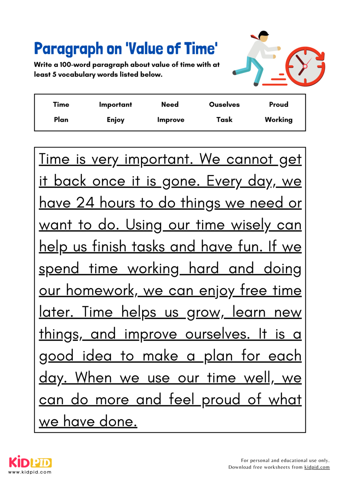 Paragraph on 'Value of Time' - Kidpid