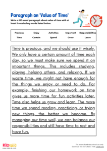 Paragraph on 'Value of Time' - Kidpid