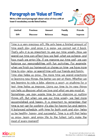 Paragraph on 'Value of Time' - Kidpid