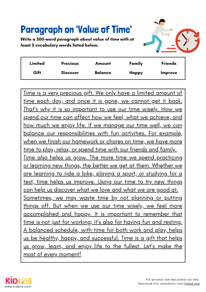 Paragraph on 'Value of Time' - Kidpid