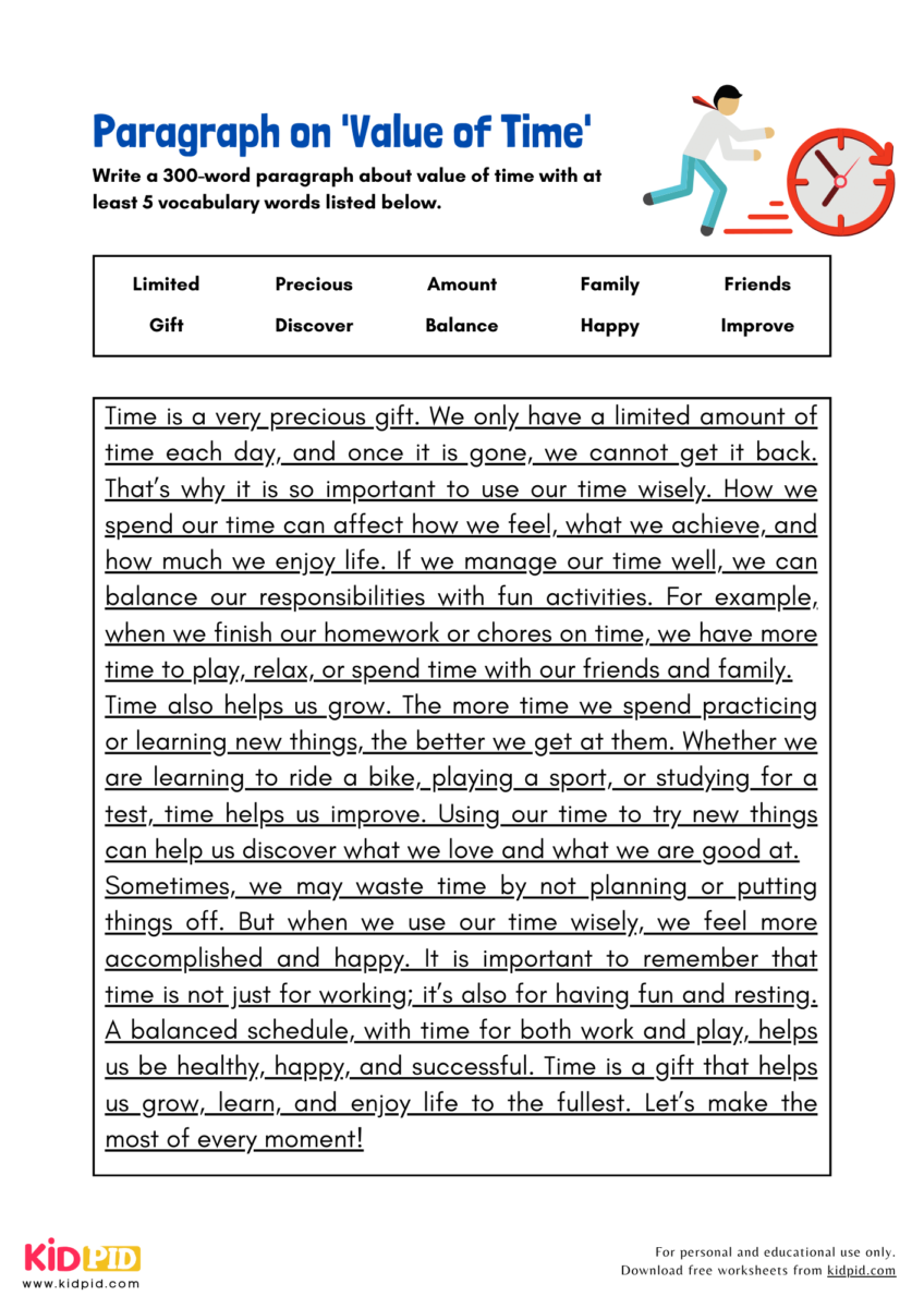 Paragraph on 'Value of Time' - Kidpid