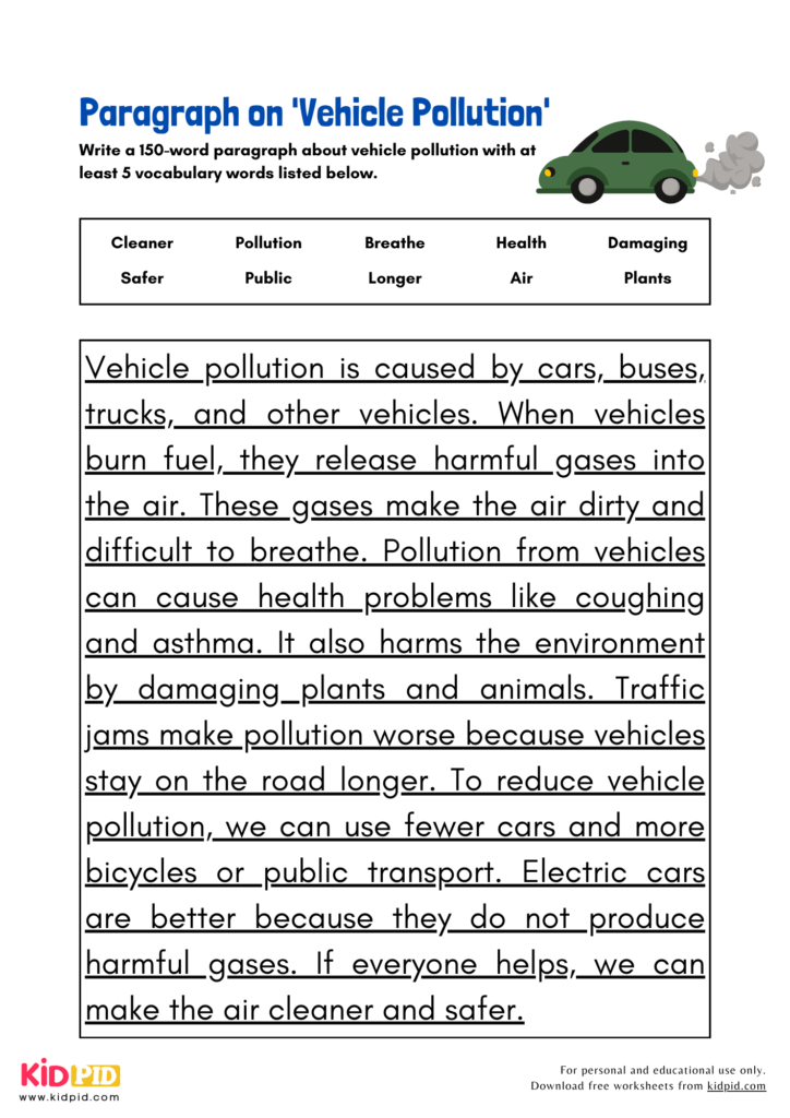 Paragraph on 'Vehicle Pollution' - Kidpid