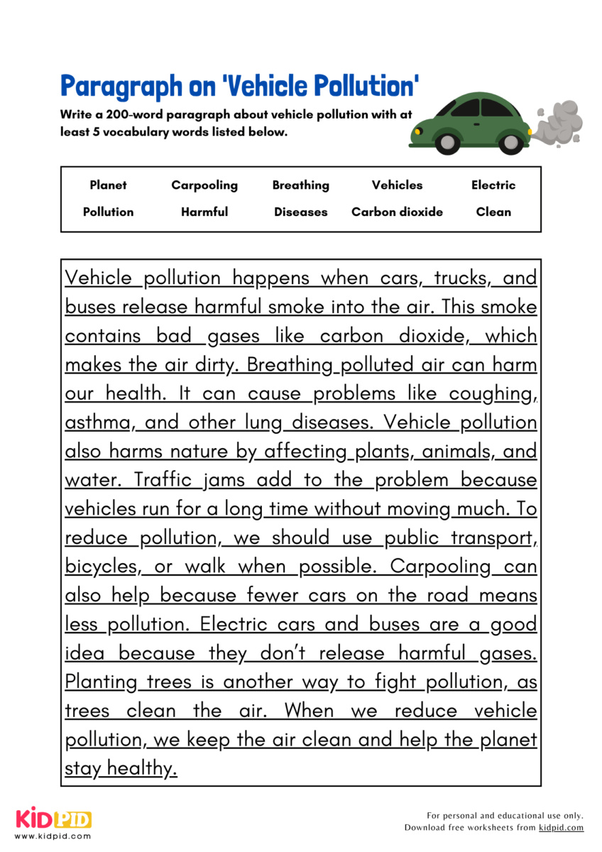 Paragraph on 'Vehicle Pollution' - Kidpid