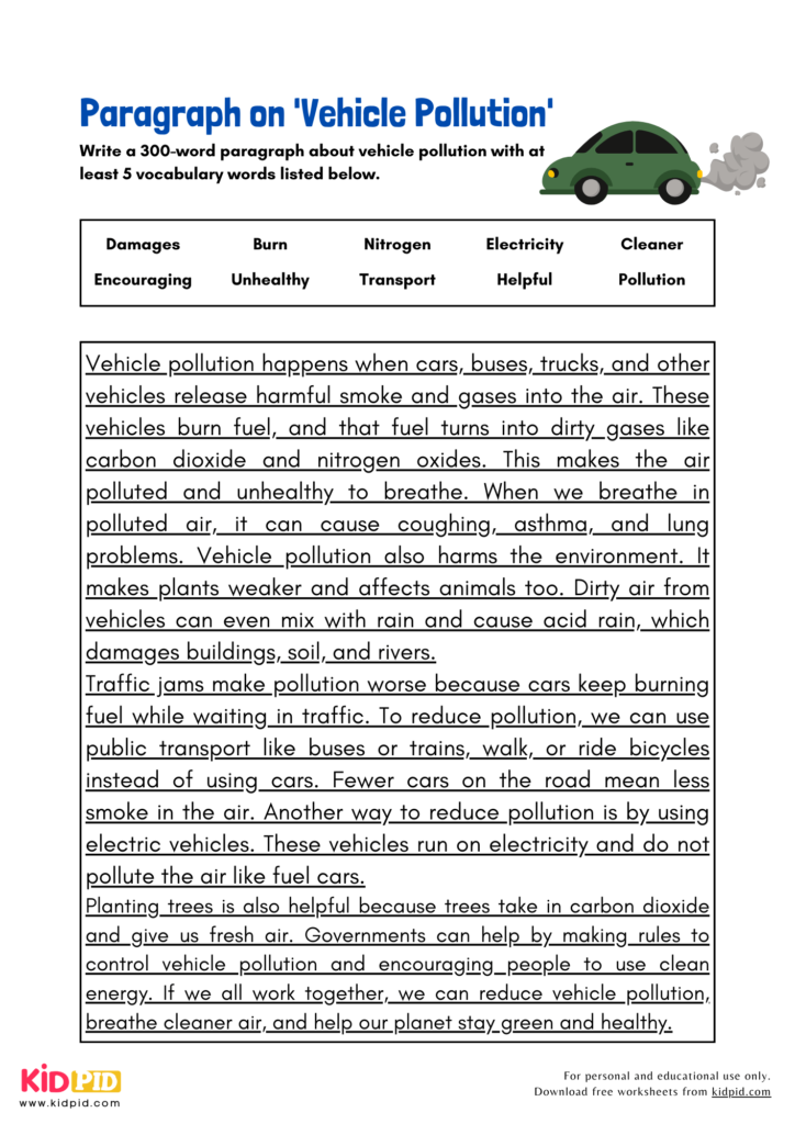 Paragraph on 'Vehicle Pollution' - Kidpid
