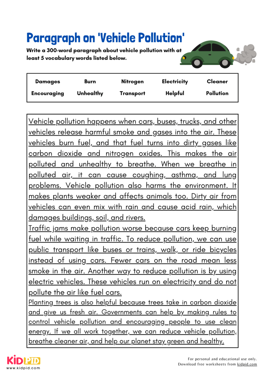 Paragraph on 'Vehicle Pollution' - Kidpid