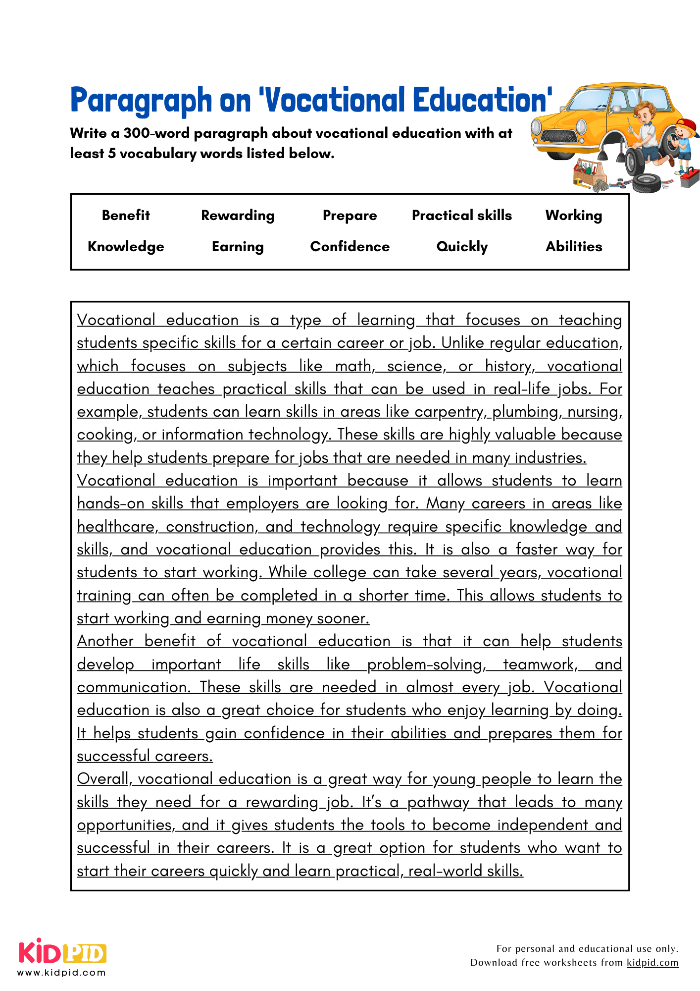 Paragraph on 'Vocational Education' - Kidpid