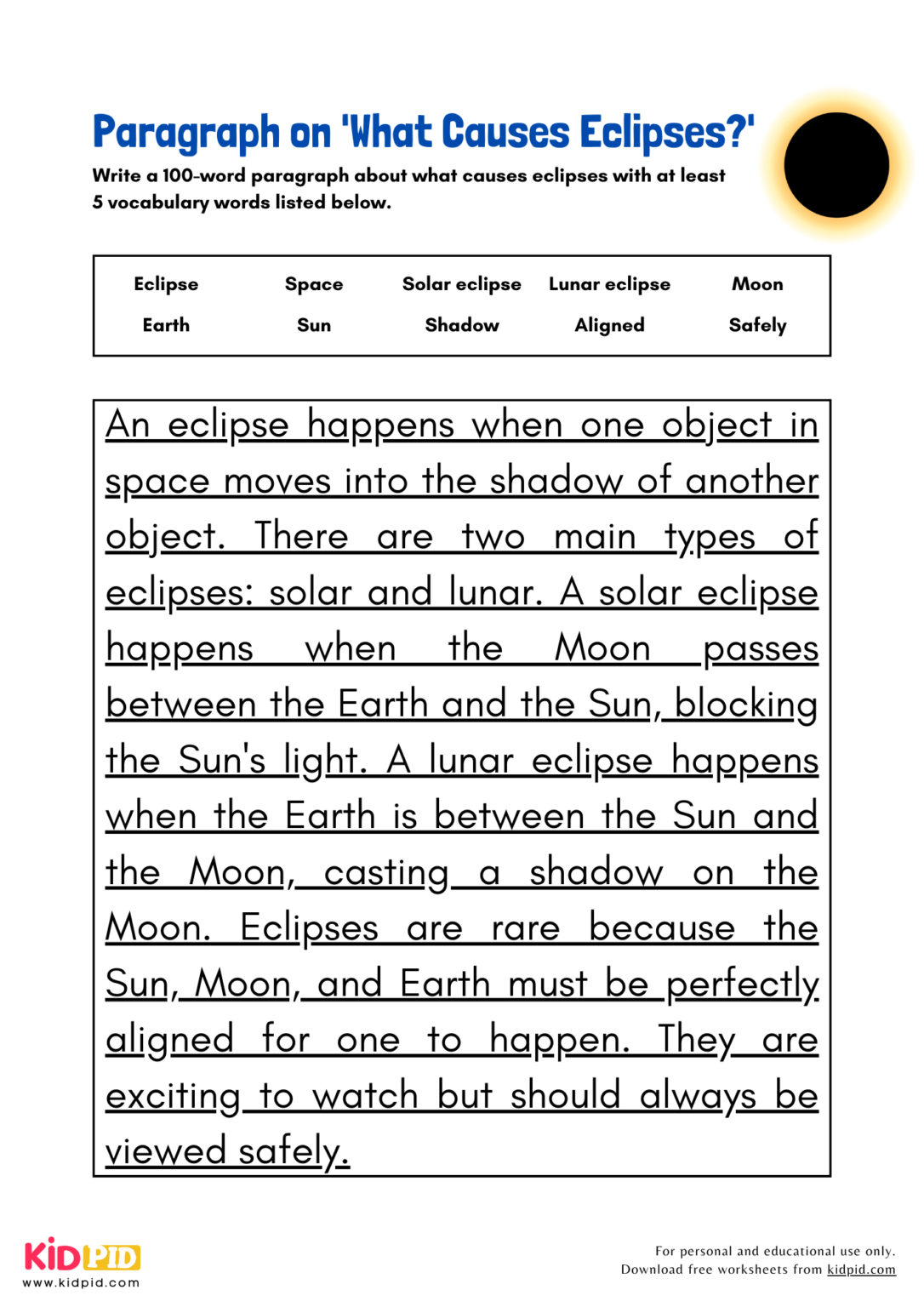 Paragraph on 'What Causes Eclipses?' - Kidpid
