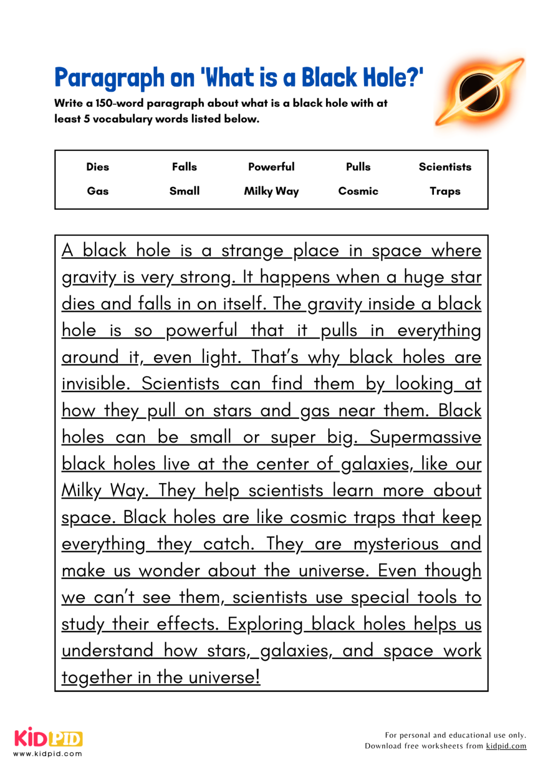 Paragraph on 'What is a Black Hole?' - Kidpid