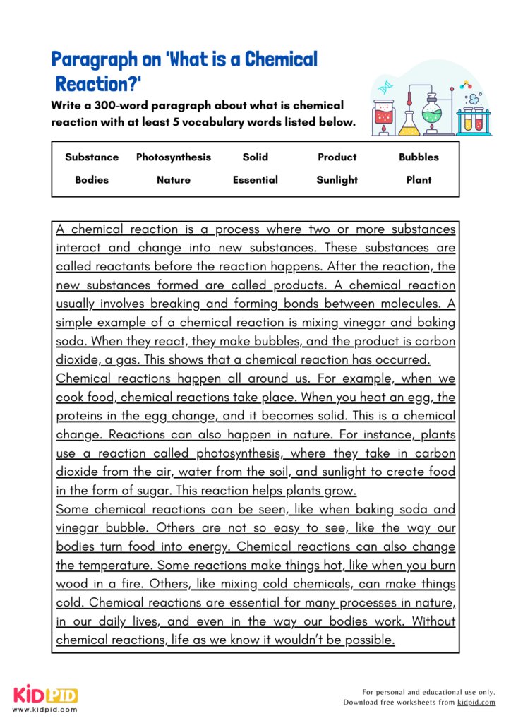 Paragraph on 'What is a Chemical Reaction?' - Kidpid