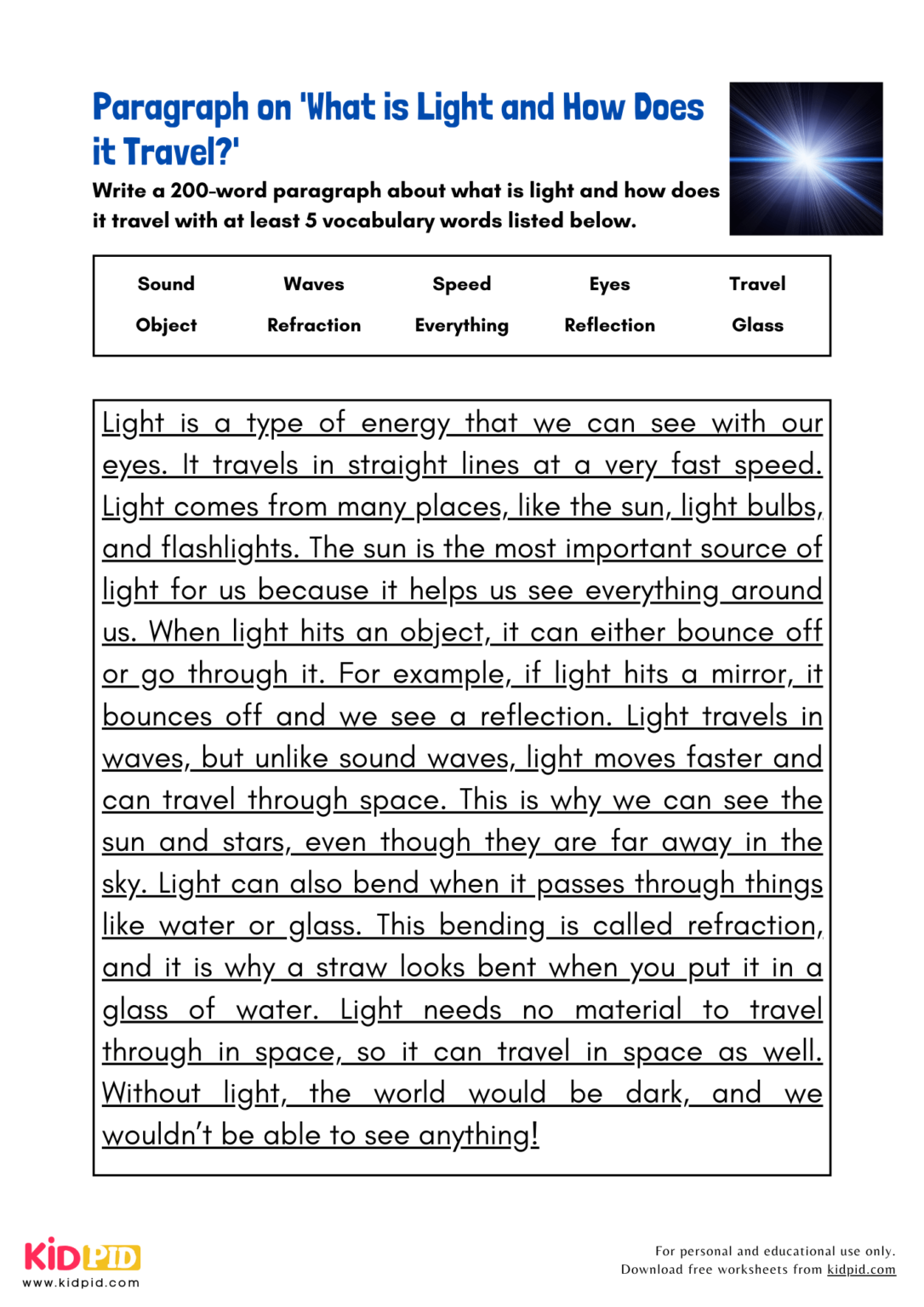 Paragraph on 'What is Light and How Does it Travel?' - Kidpid