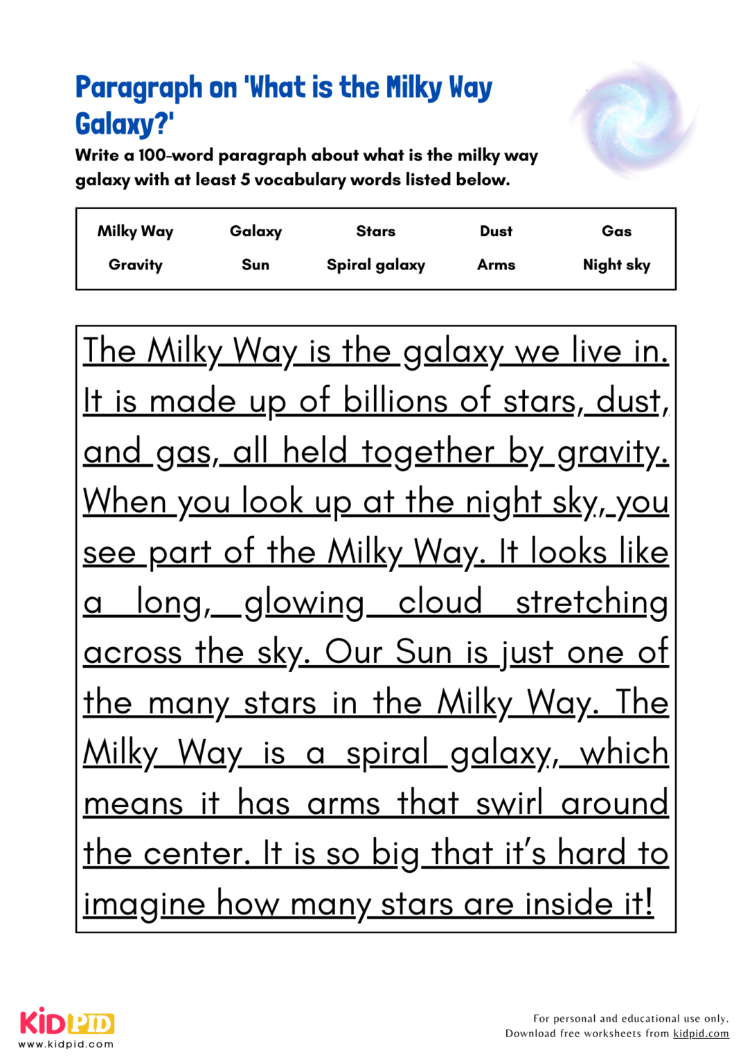 Paragraph on 'What is the Milky Way Galaxy?' - Kidpid