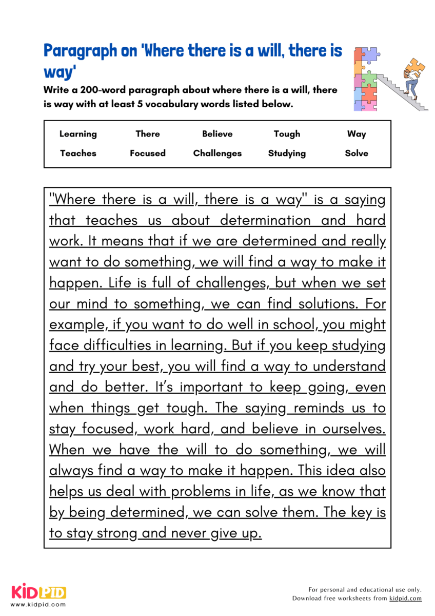 Paragraph on 'Where There is a Will, There is way' - Kidpid