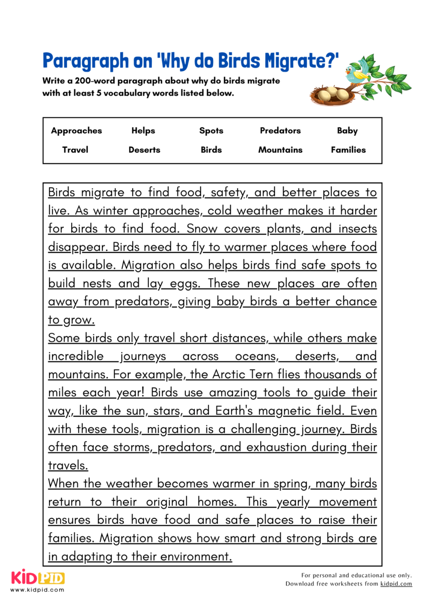 Paragraph on 'Why do Birds Migrate?' - Kidpid