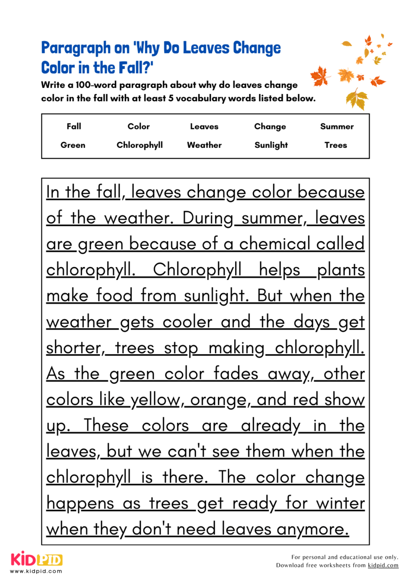 Paragraph on 'Why Do Leaves Change Color in the Fall?' - Kidpid