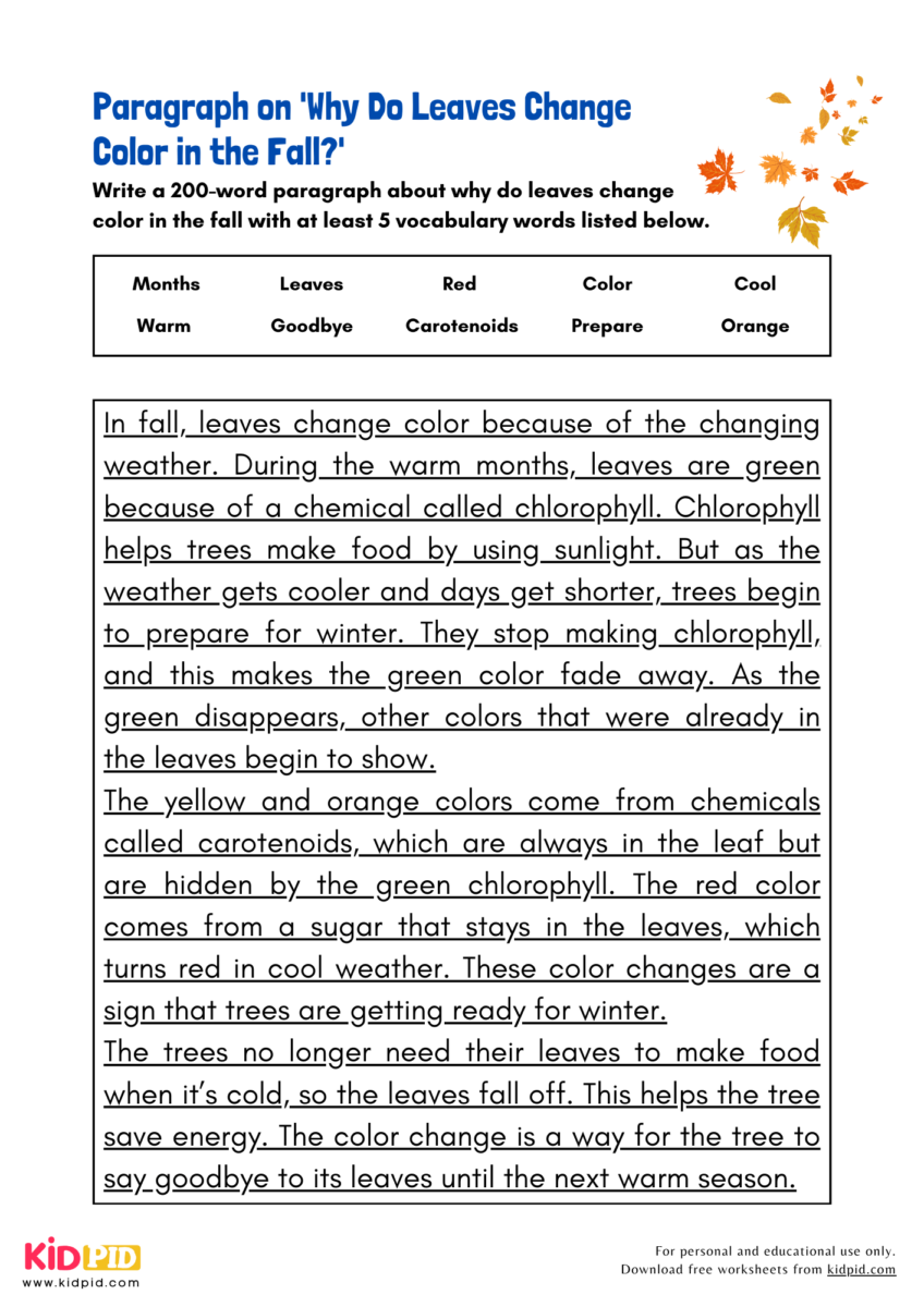 Paragraph on 'Why Do Leaves Change Color in the Fall?' - Kidpid