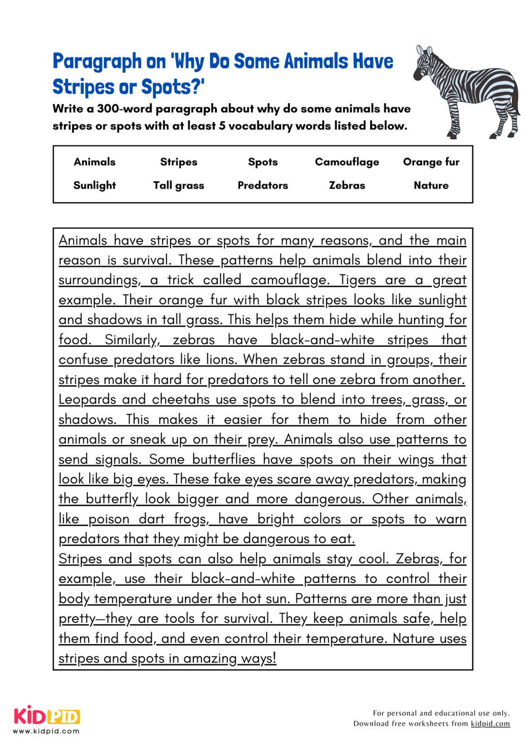 Paragraph on 'Why Do Some Animals Have Stripes or Spots?' - Kidpid