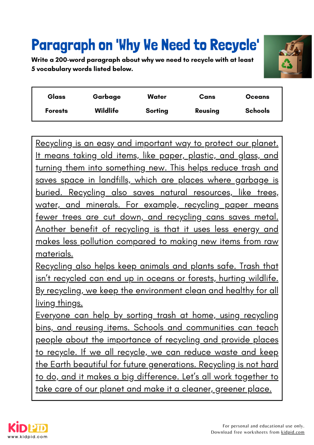 Paragraph on 'Why We Need to Recycle' - Kidpid