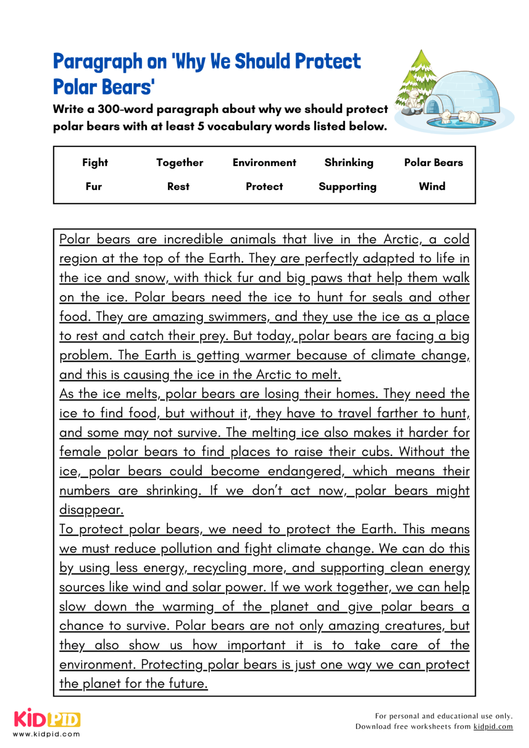 Paragraph on 'Why We Should Protect Polar Bears' - Kidpid