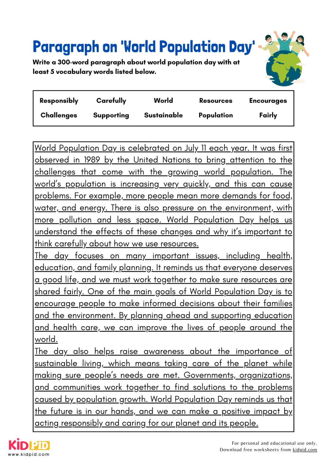 Paragraph on 'World Population Day' - Kidpid