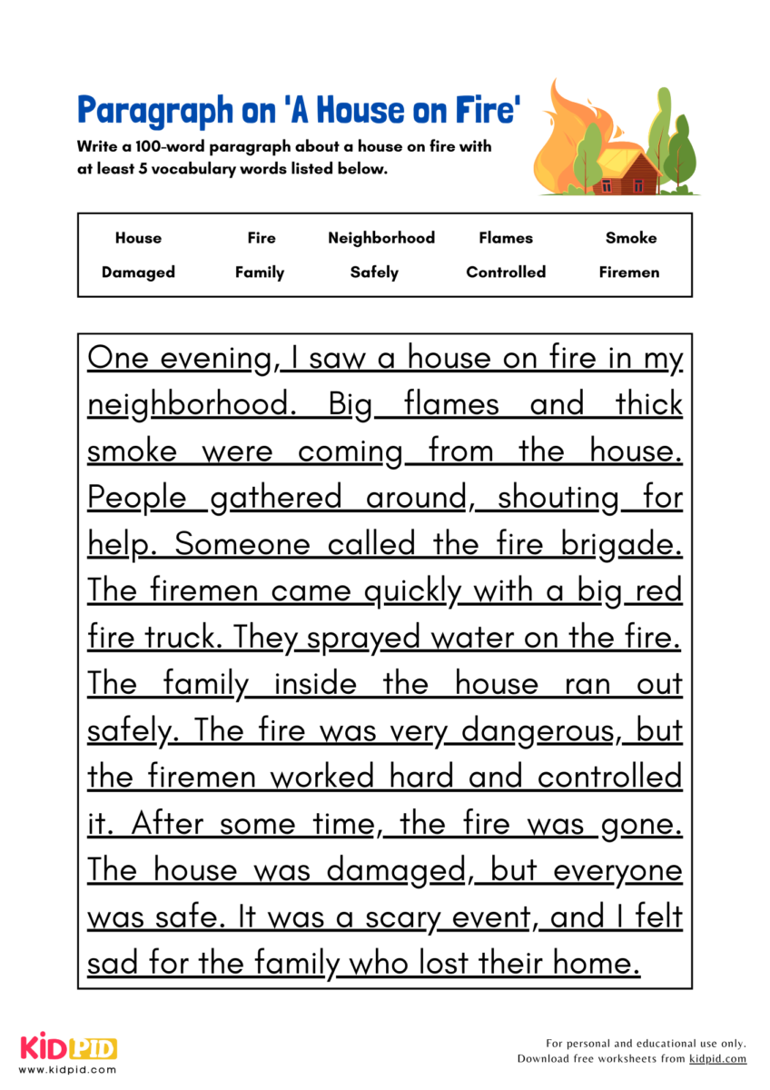 Paragraph on 'A House on Fire' - Kidpid
