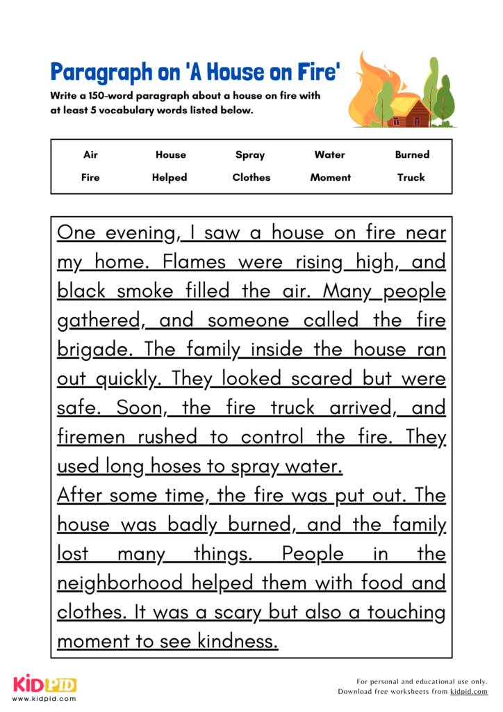 Paragraph on 'A House on Fire' - Kidpid