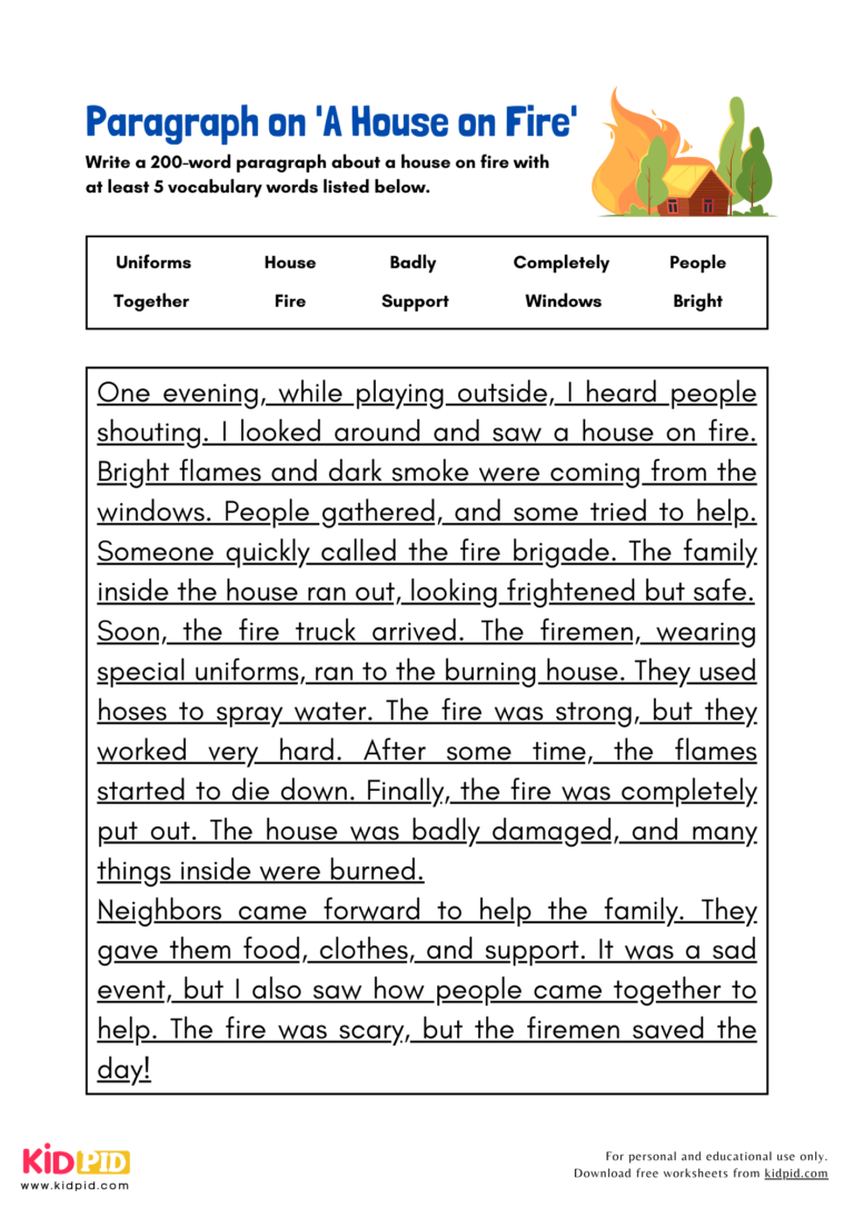 Paragraph on 'A House on Fire' - Kidpid