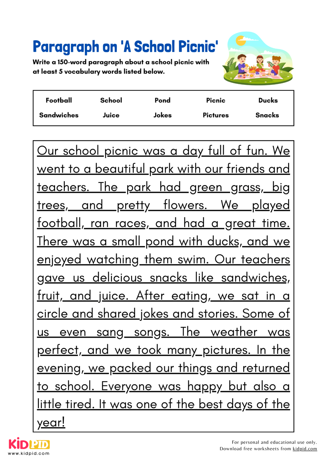 Paragraph on 'A School Picnic' - Kidpid